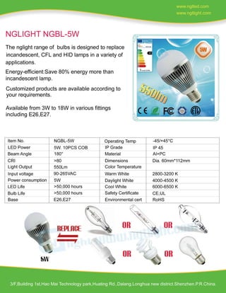 5W LED Bulb - www.ngtlight.com