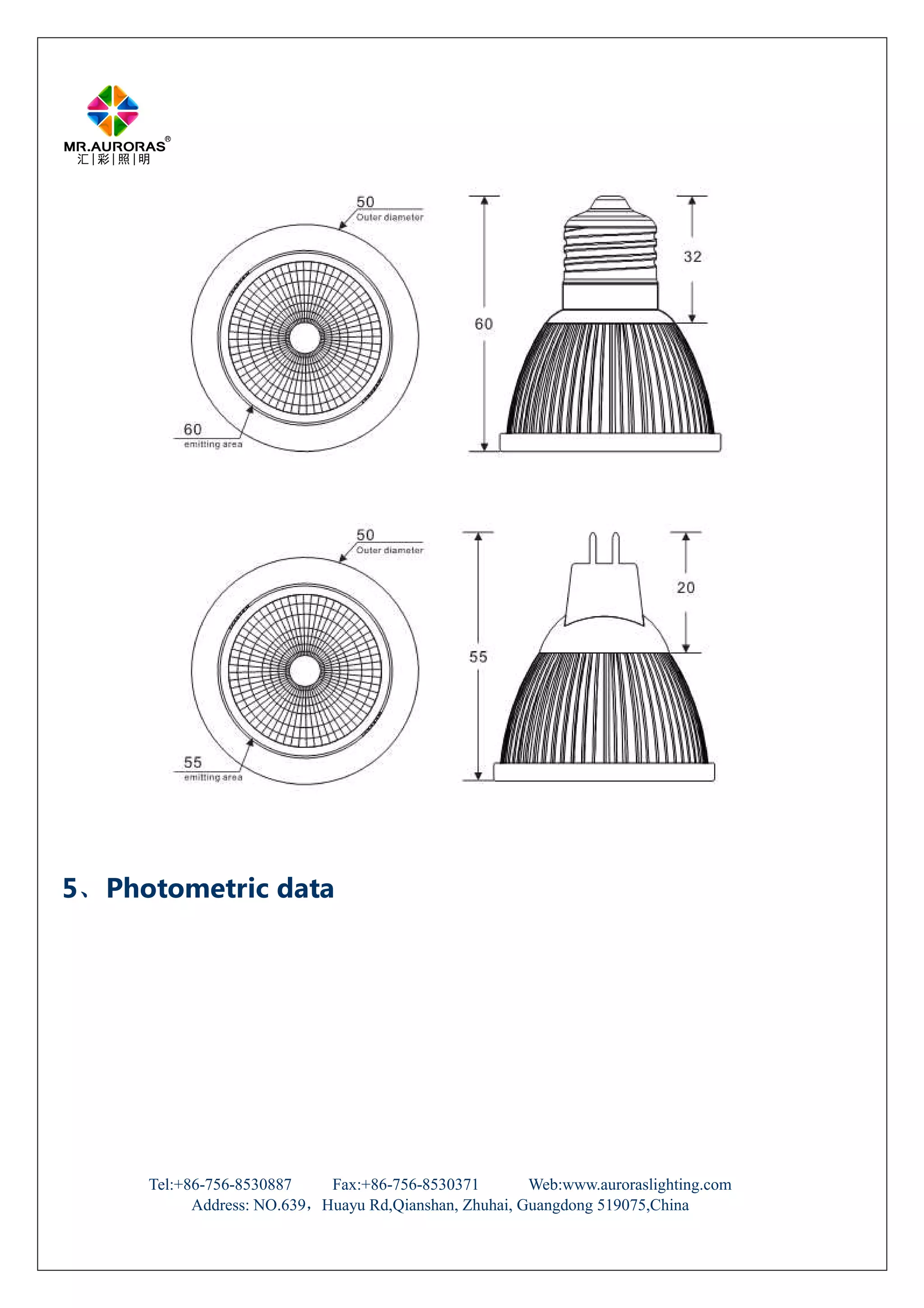 Auroras Lighting 5W LED spot light specification | PDF