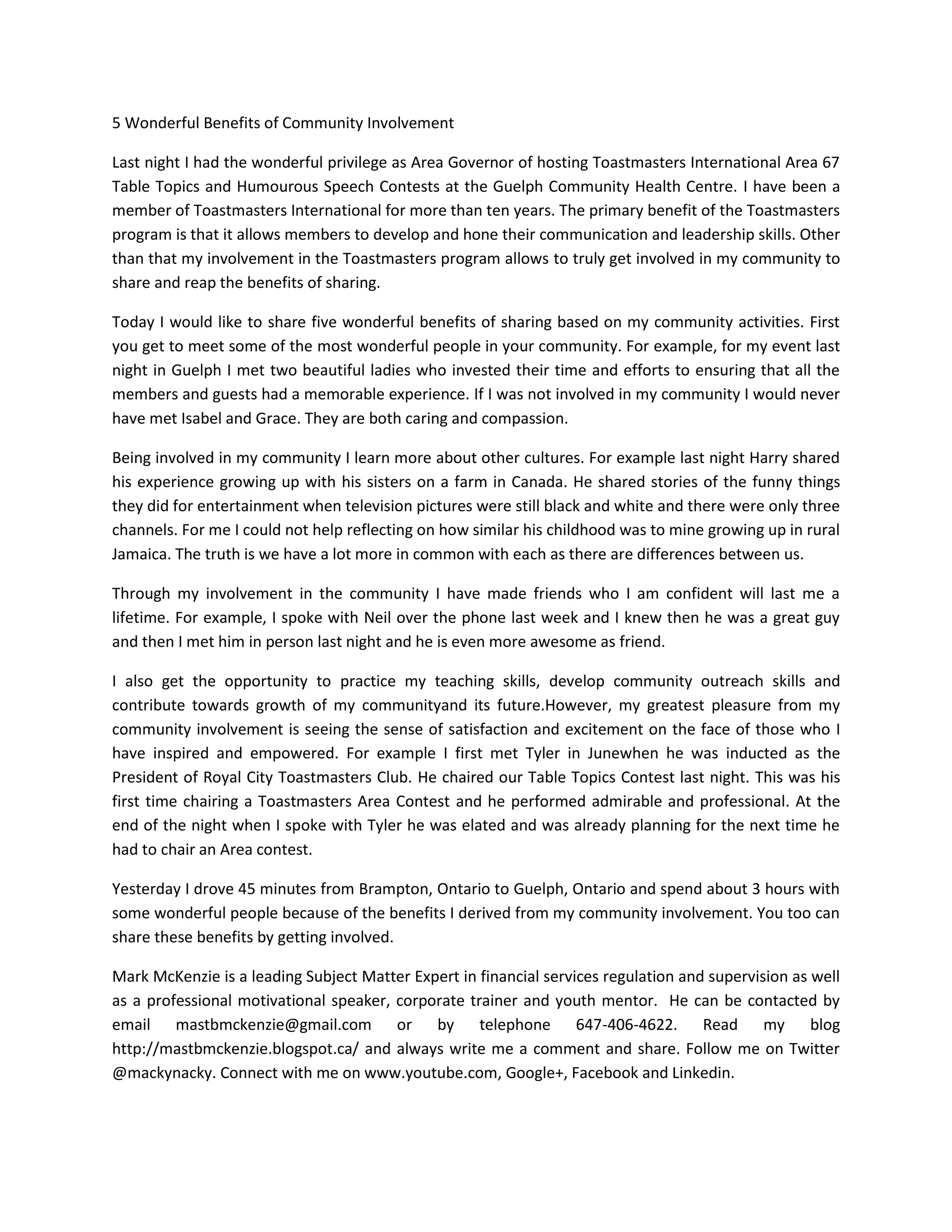 5 Wonderful Benefits of Community Involvement | DOCX