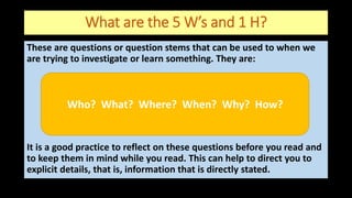 5 w’s and 1 h reading practice | PPTX