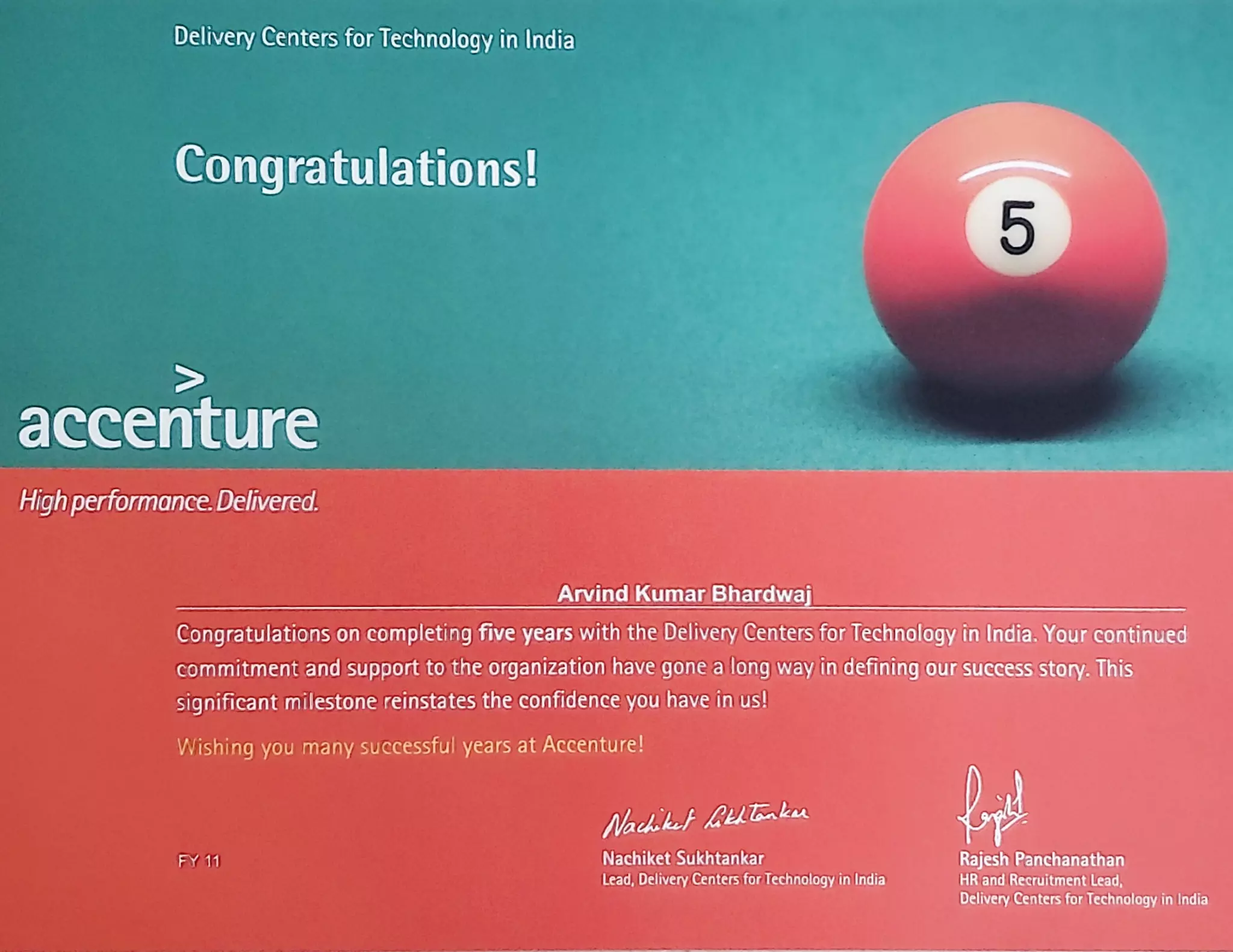 5 Years Completion Certificate from Accenture | PDF