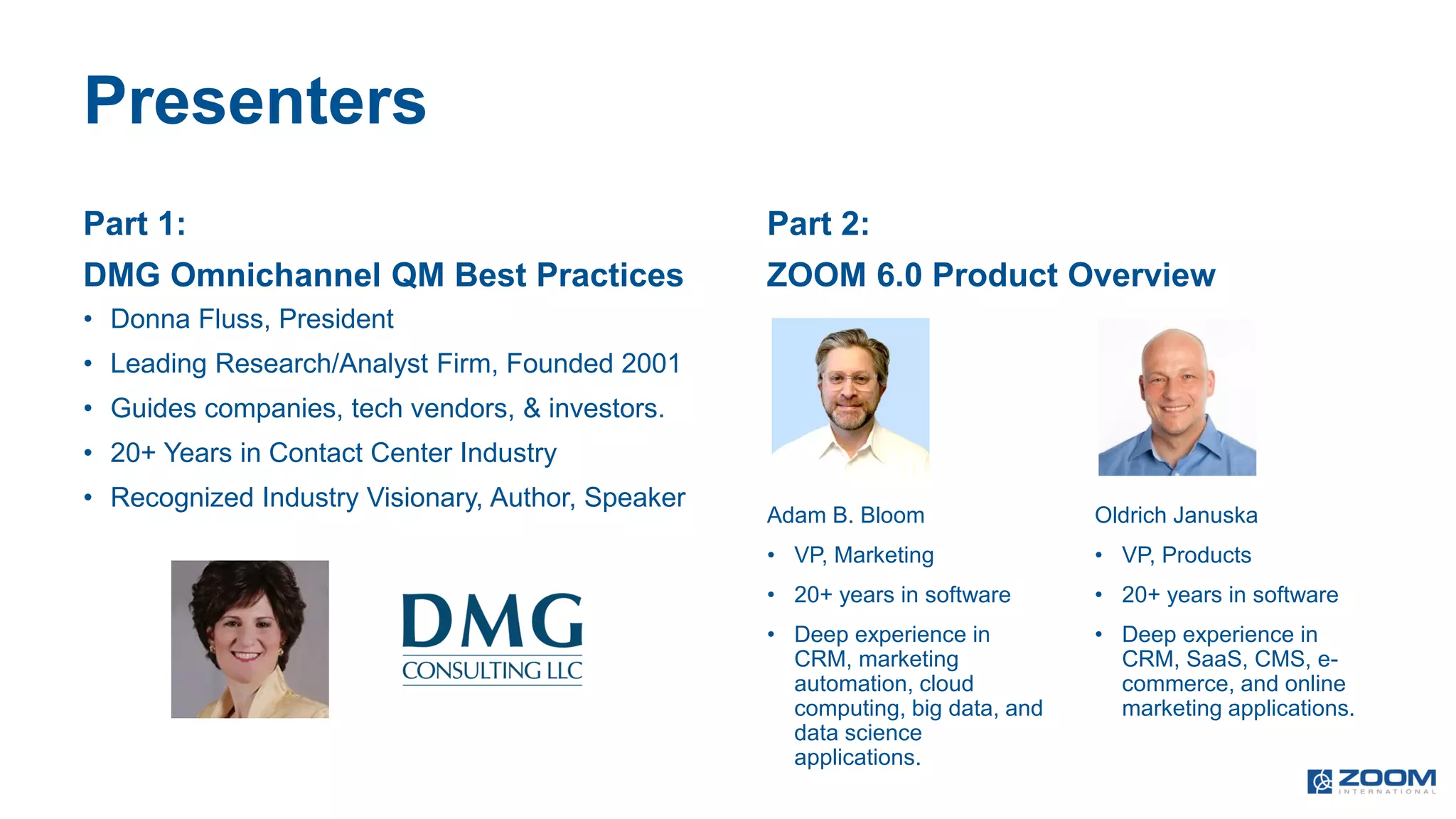 DMG + ZOOM: Webinar Part 2: ZOOM 6.0 Overview | PPT