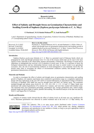 Impact of Salinity and Drought Stress on Sophora Germination and ...