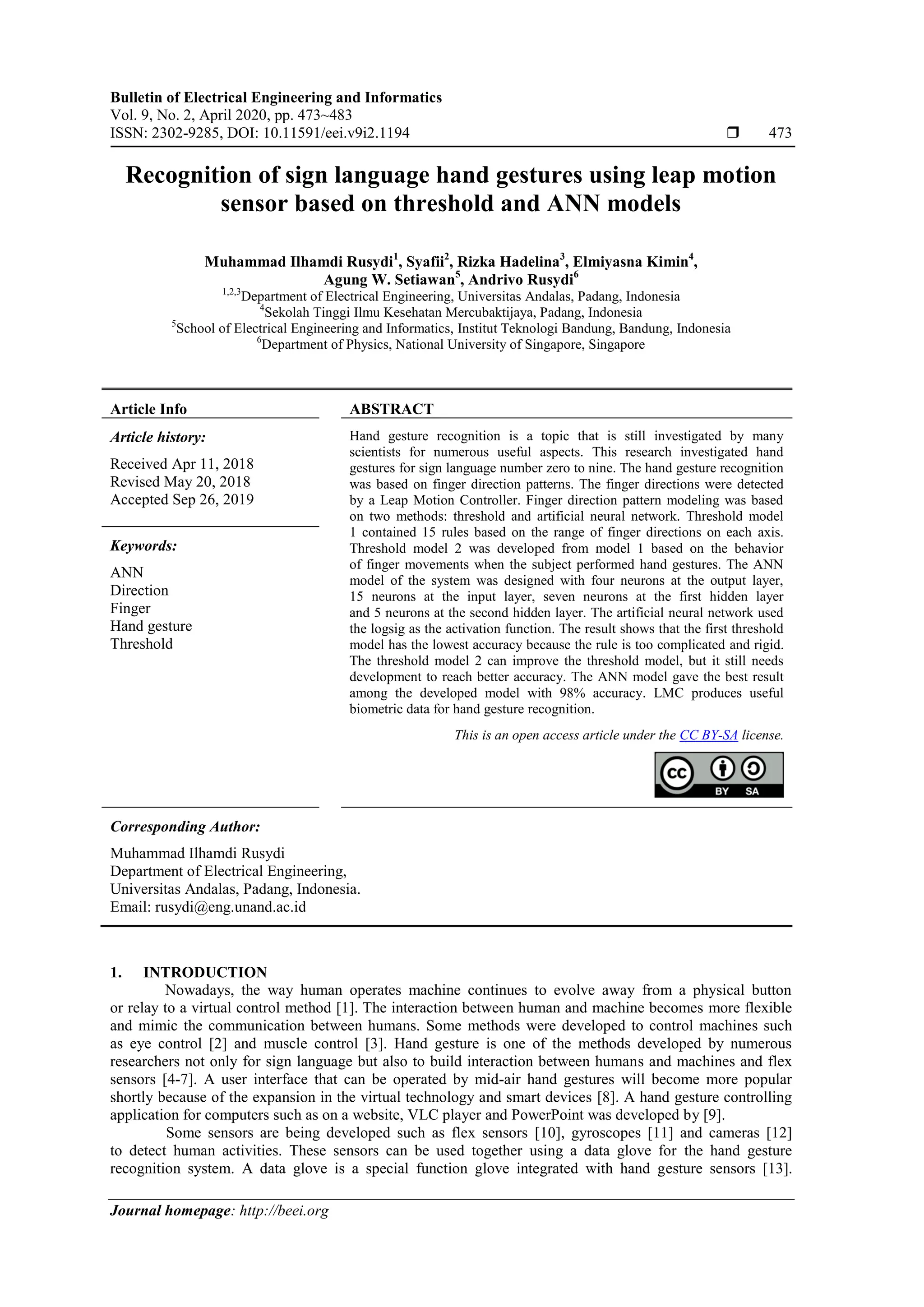 Recognition of sign language hand gestures using leap motion sensor ...