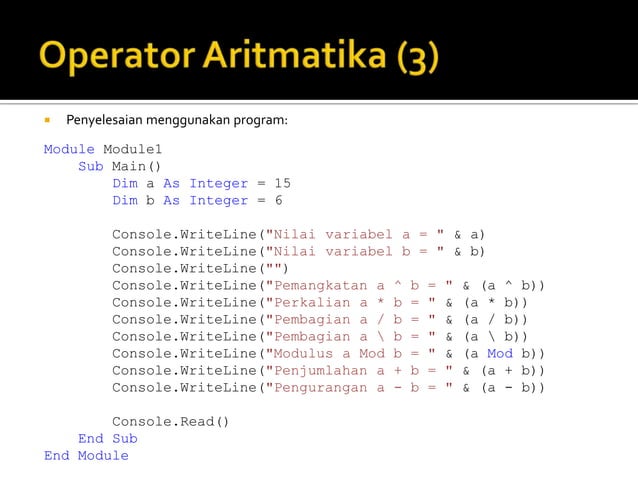 6. variabel, tipe data, dan operator pada vb | PPTX