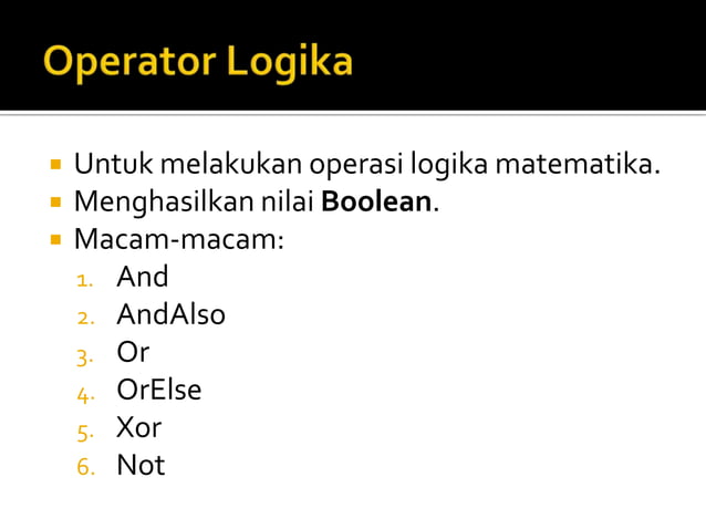 6. variabel, tipe data, dan operator pada vb | PPTX