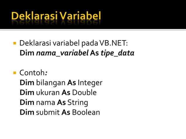 6. variabel, tipe data, dan operator pada vb | PPTX