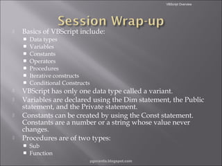 VB Script Overview | PPT | Web Development | Internet