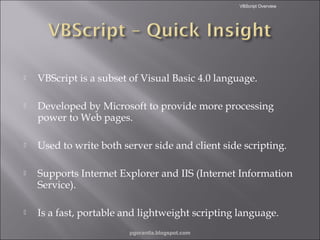 VB Script Overview | PPT | Web Development | Internet
