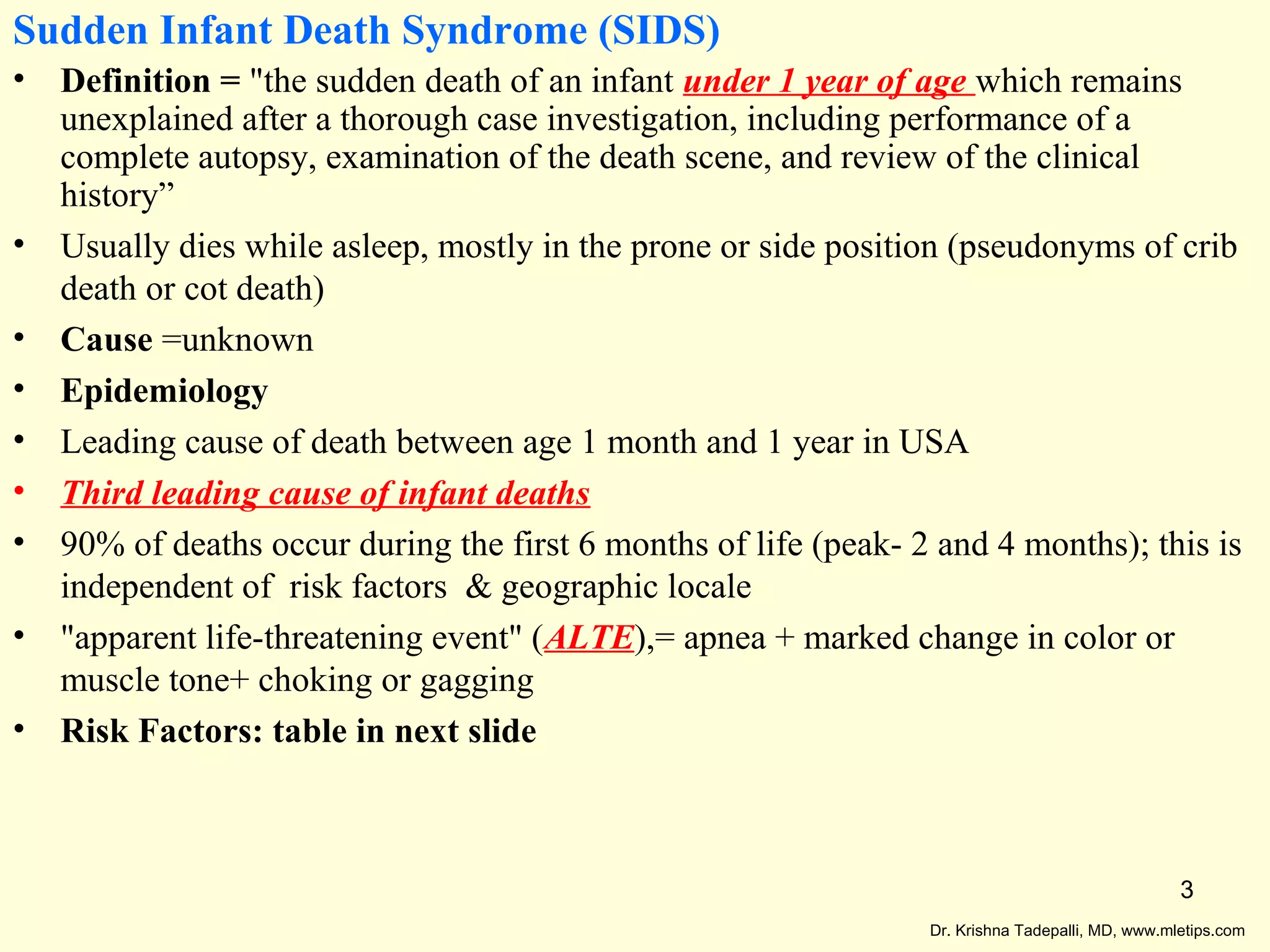 6. sudden infant death syndrome (sids); pediatric pathology | PPT