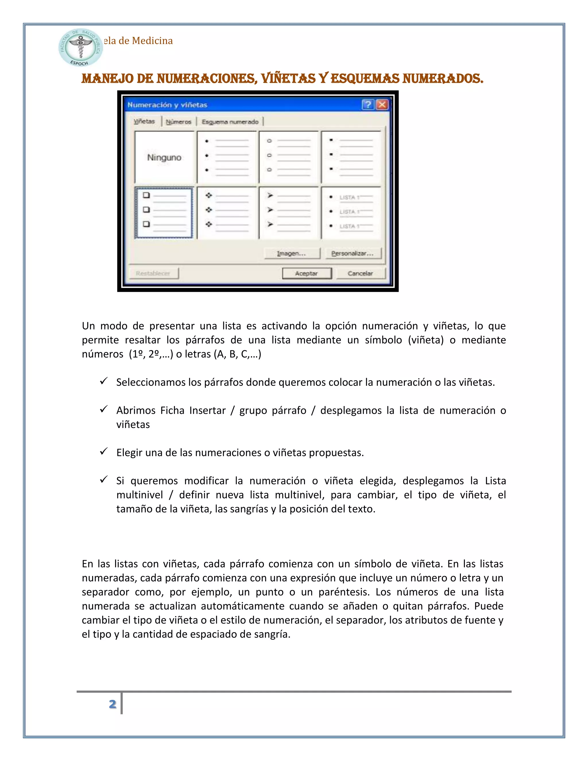 6. manejo de numeraciones, viñetas y esquemas numerados | PDF ...