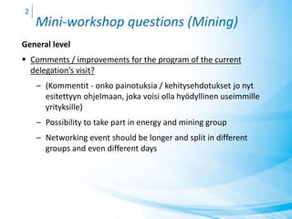 Mini-workshop Productivity and Sustainability in Mining Ms. Maija ...