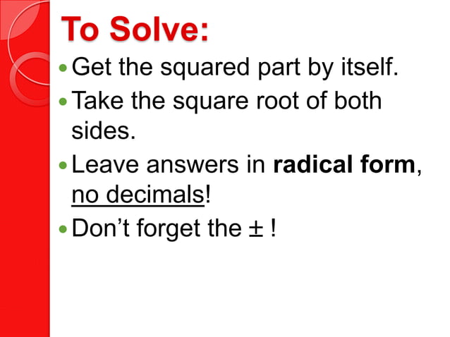 6.5 solving by square roots | PPT
