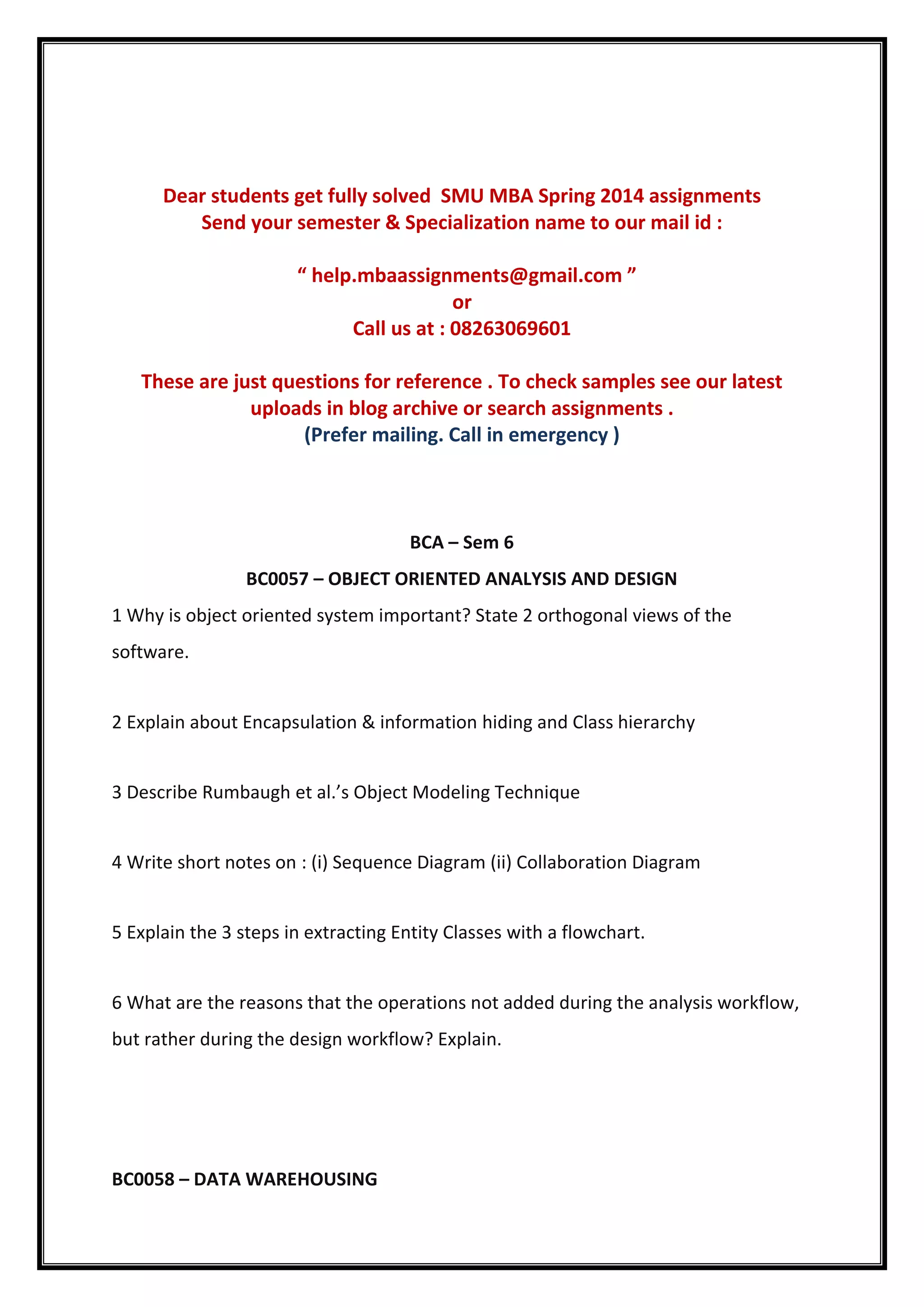 SMU BCA SPRING 2014 SOLVED ASSIGNMENTS SEM-6 | DOCX