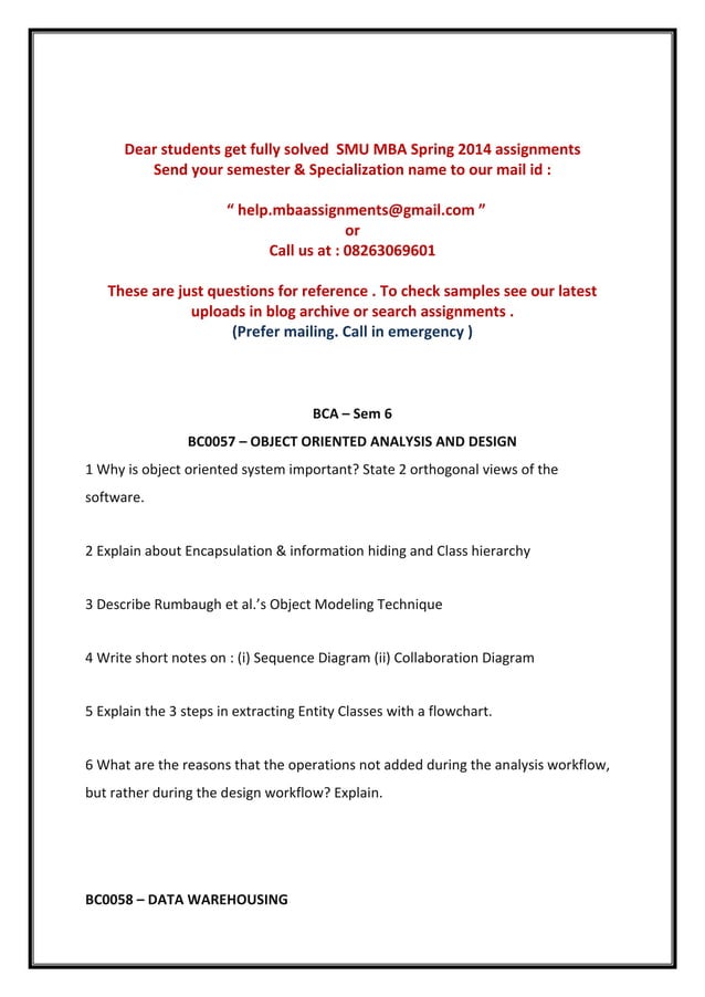 SMU BCA SPRING 2014 SOLVED ASSIGNMENTS SEM-6 | DOCX