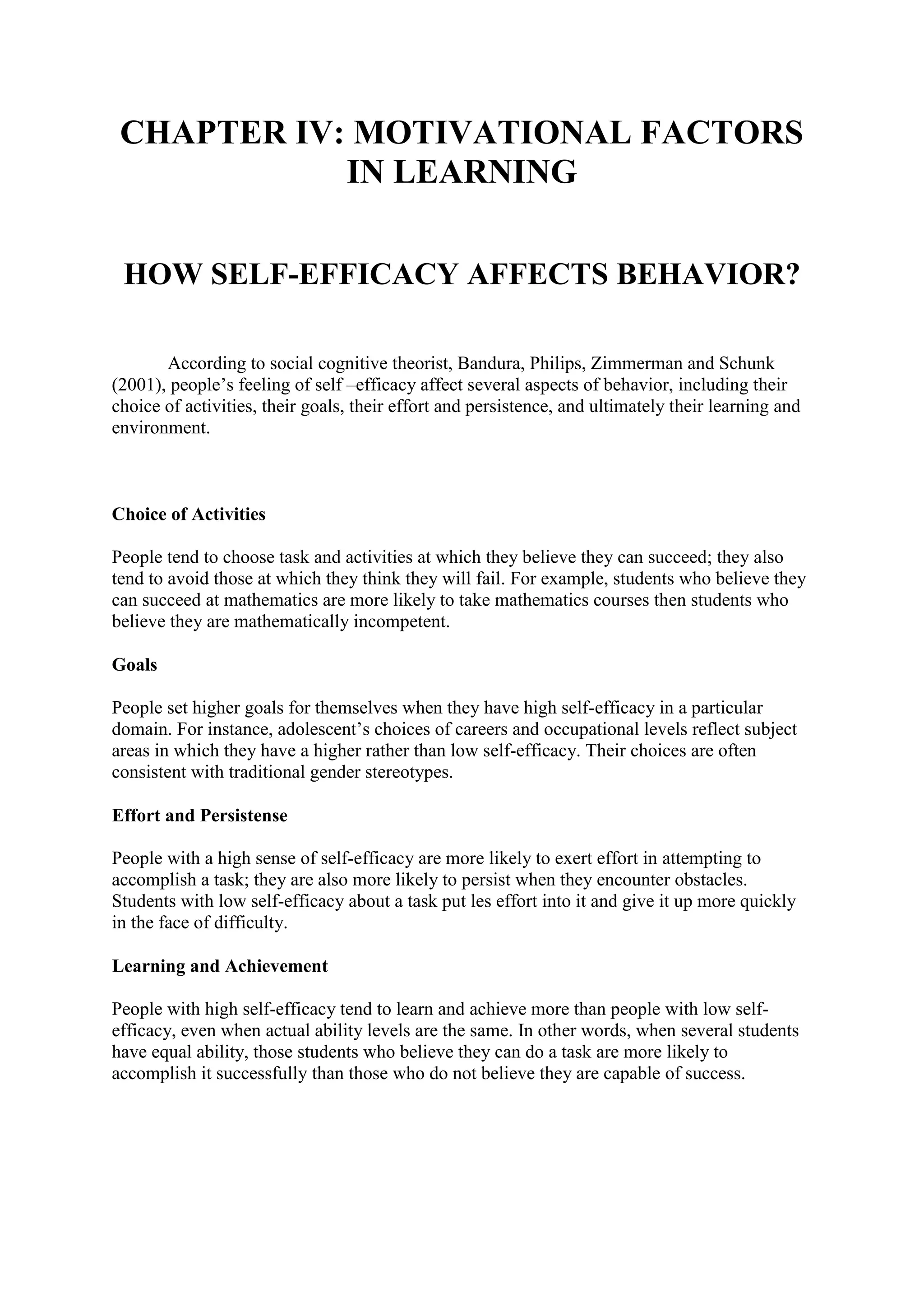6. how self efficacy affects behavior and factors affecting self ...