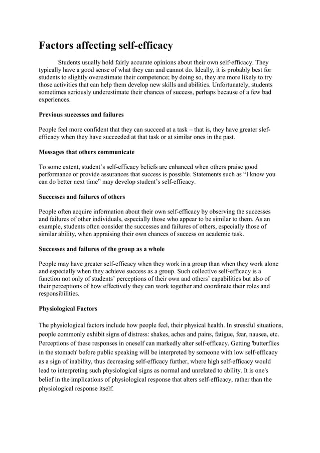 6. how self efficacy affects behavior and factors affecting self ...