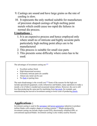 IIIE SECTION A MANUFACTURING TECHNOLOGY NOTES 6.investment casting | PDF