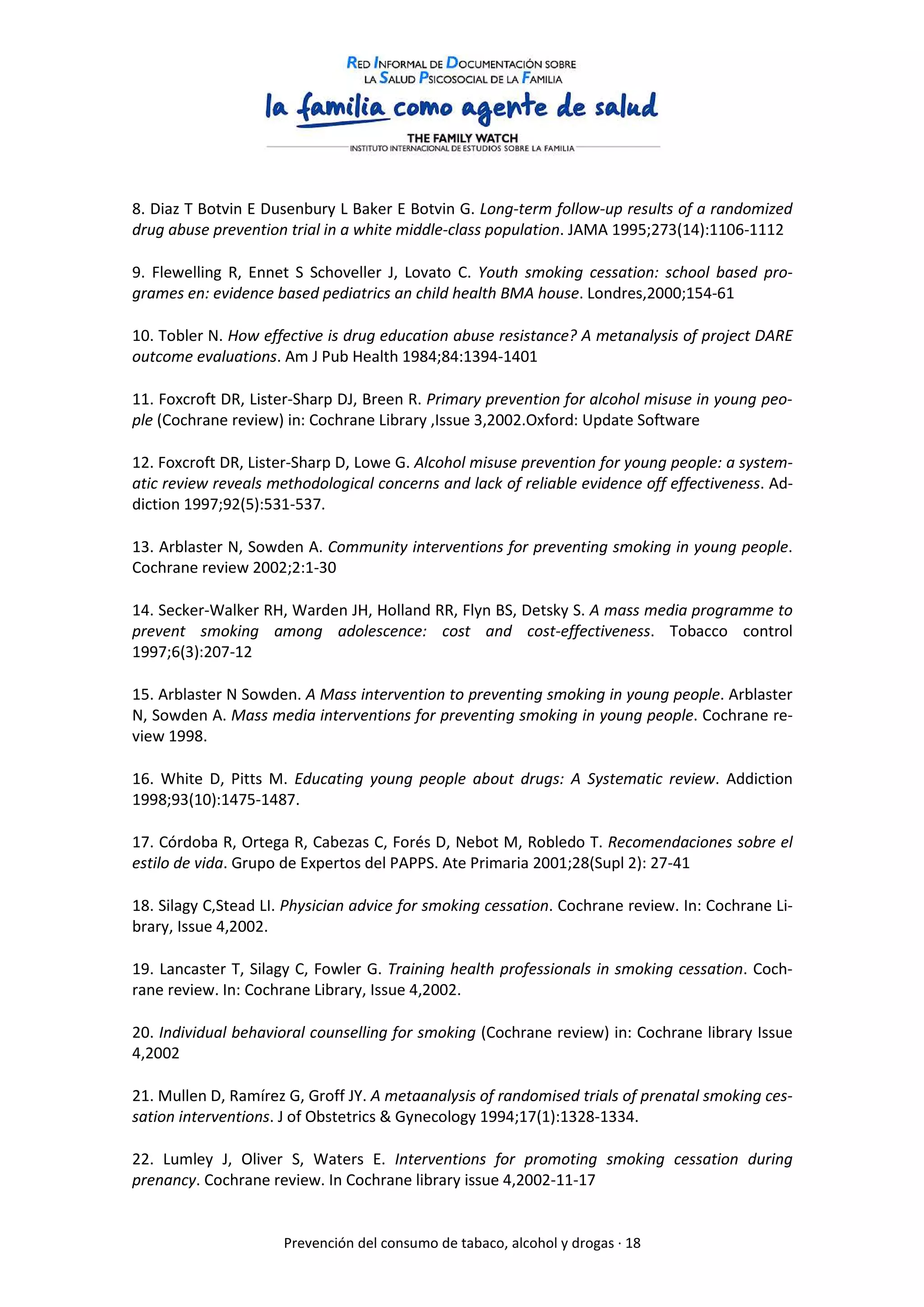 Prevención del consumo de tabaco, alcohol y drogas | PDF