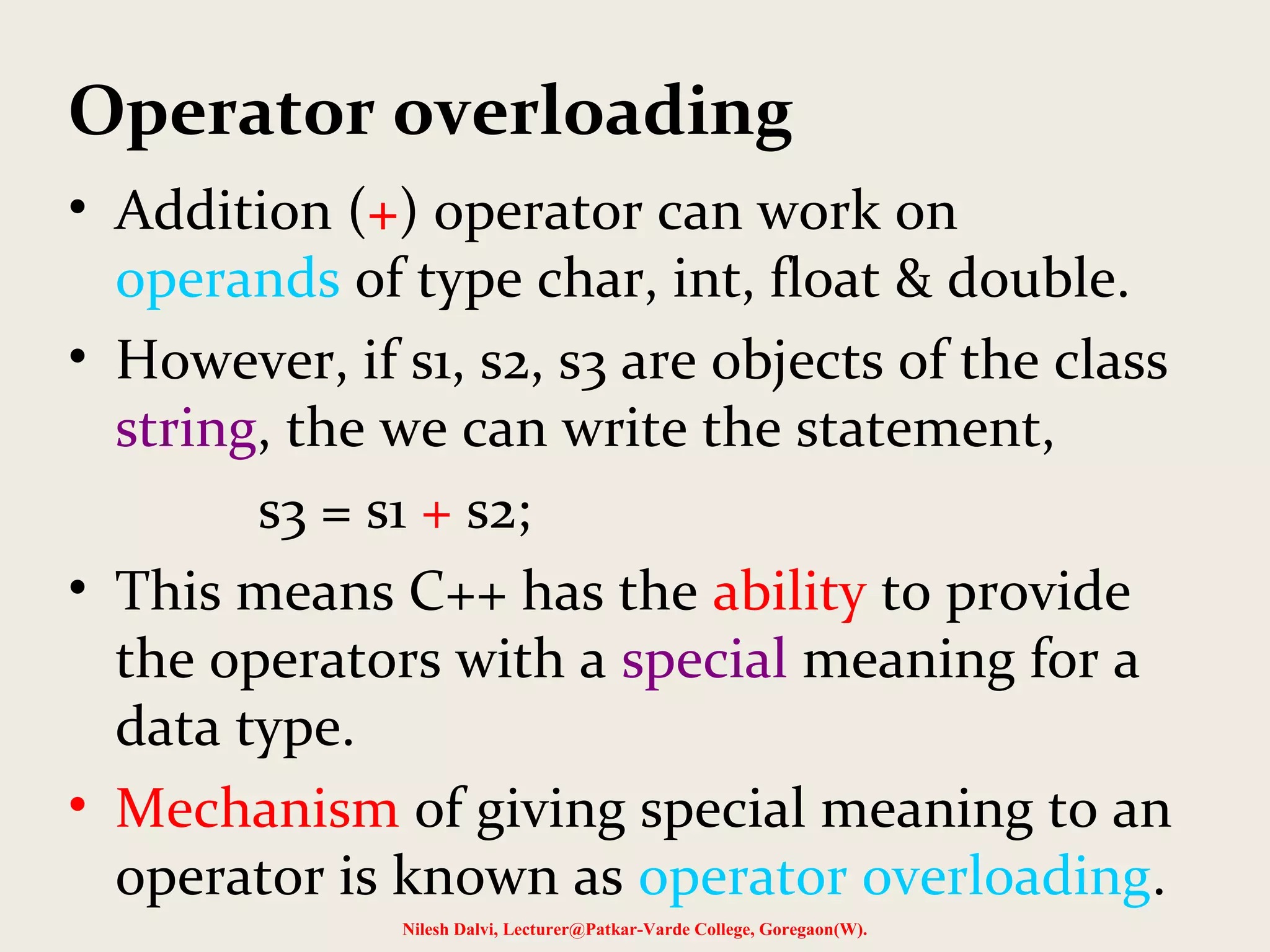 Operator Overloading | PPT