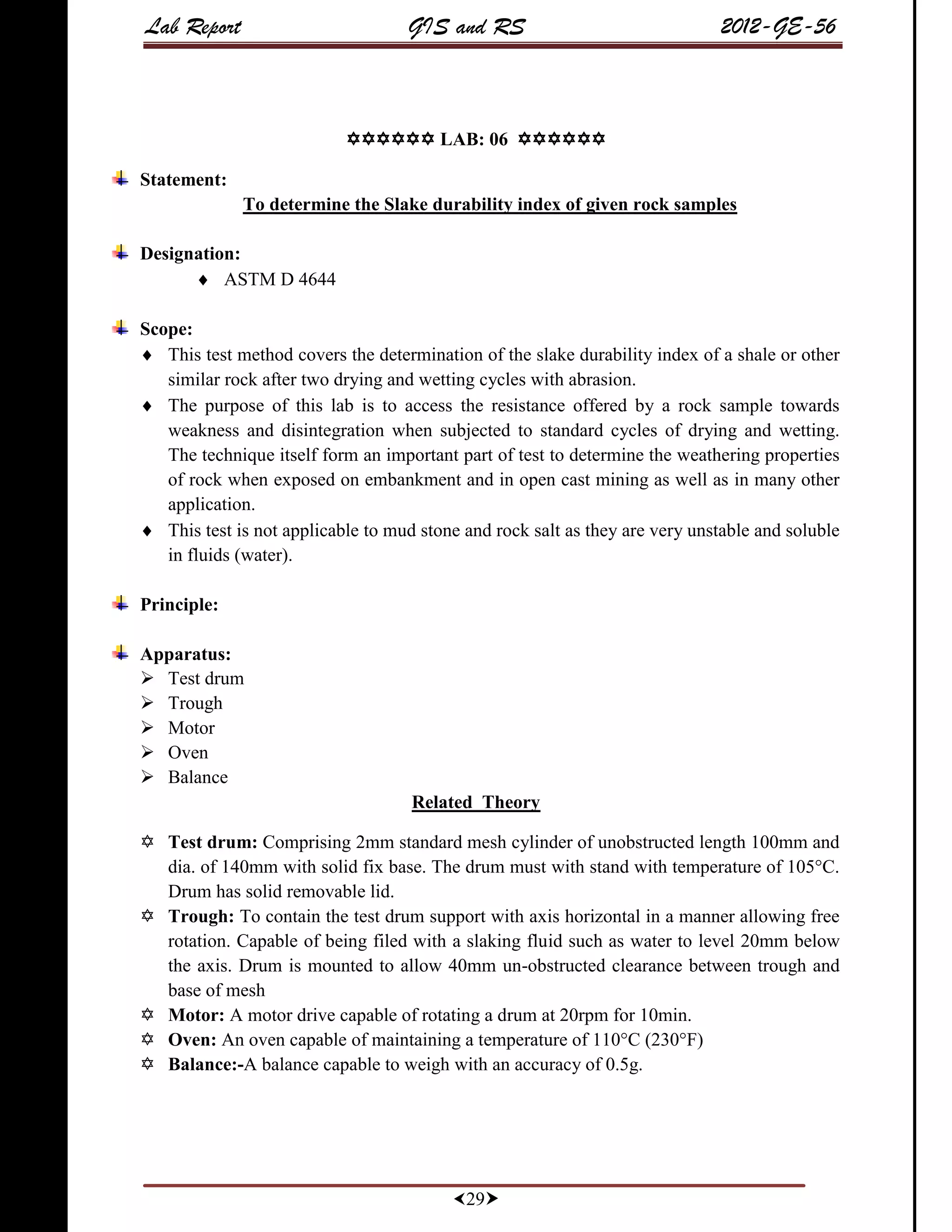 slake durability index experiment | PDF
