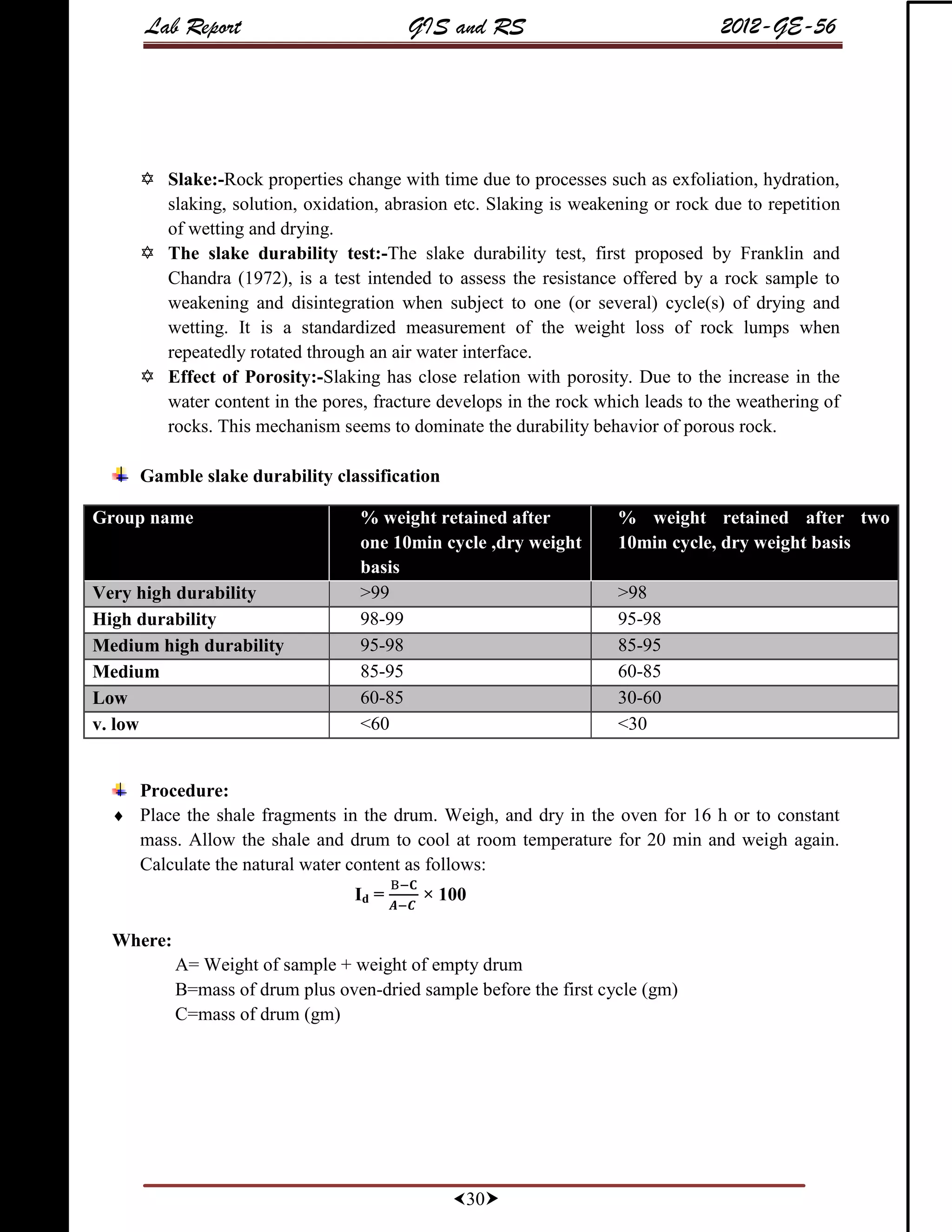 slake durability index experiment | PDF