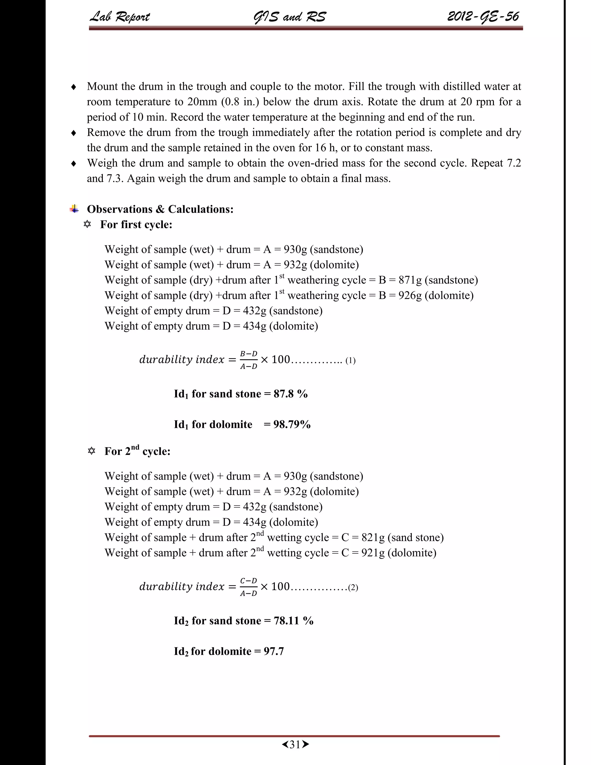 slake durability index experiment | PDF