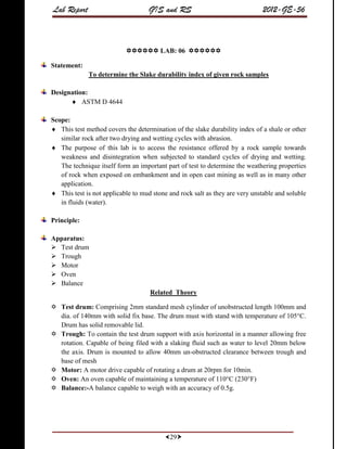 slake durability index experiment | PDF