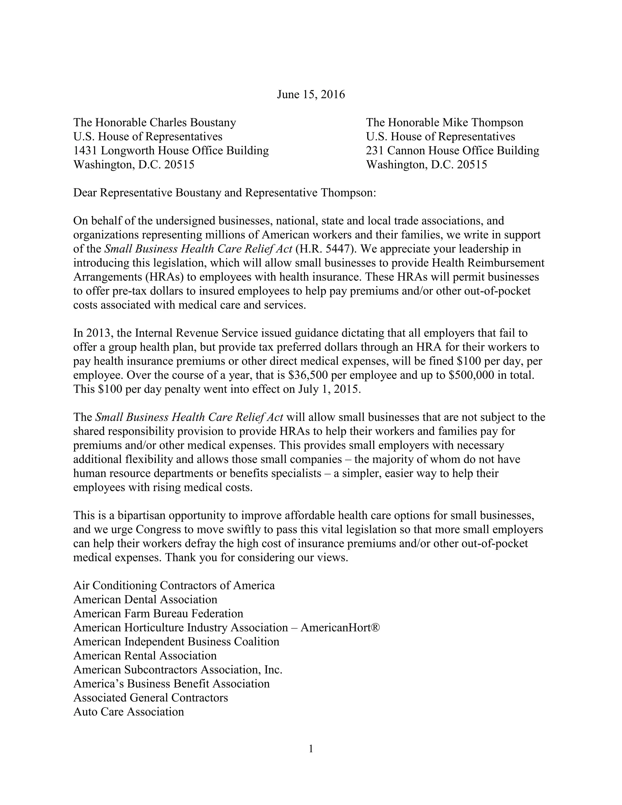 HRA Coalition Letter (June 15, 2016) | PDF