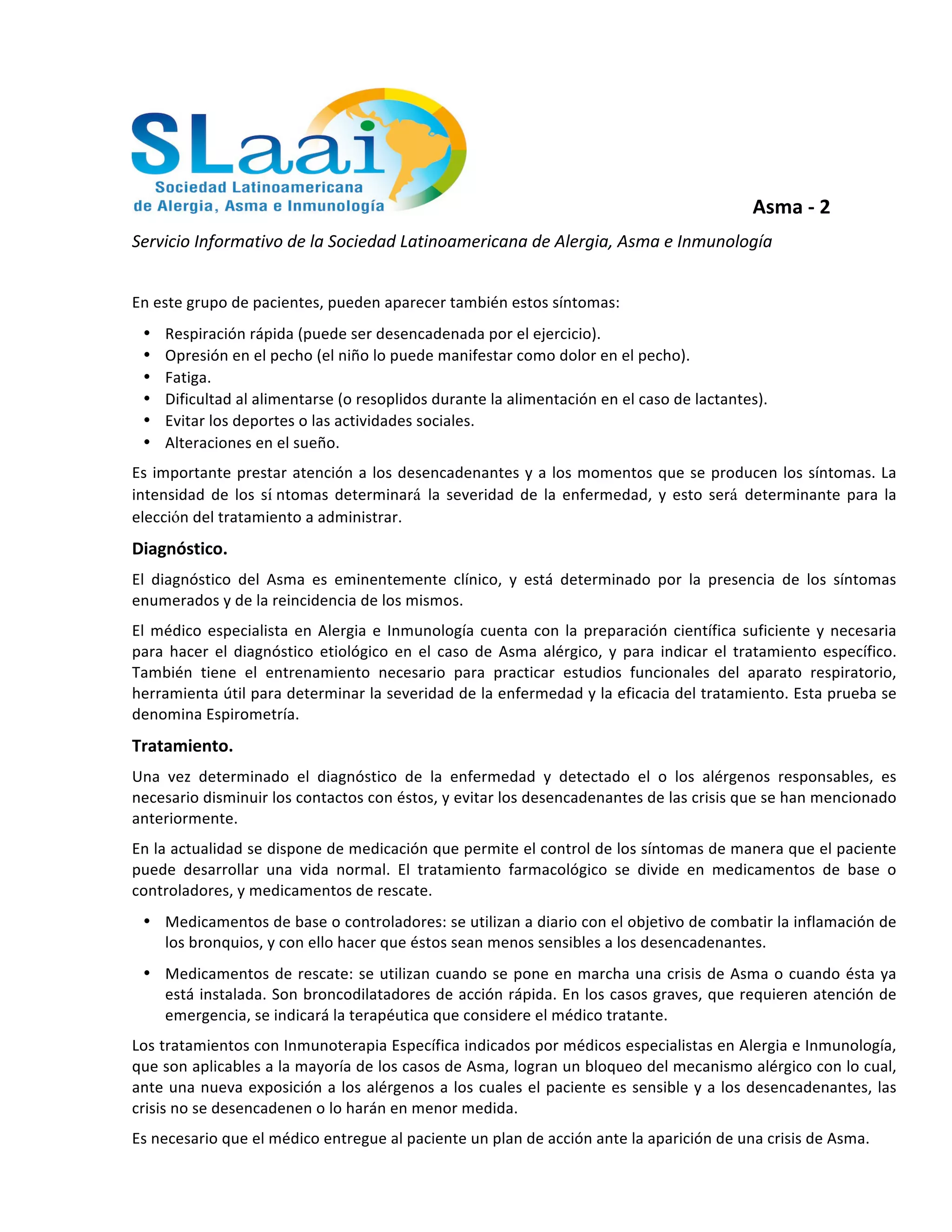 Asma - Folletos informativos SLaai para pacientes | PDF
