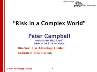 Complex risk management, Wednesday 21st January 2015 | PDF | Business ...