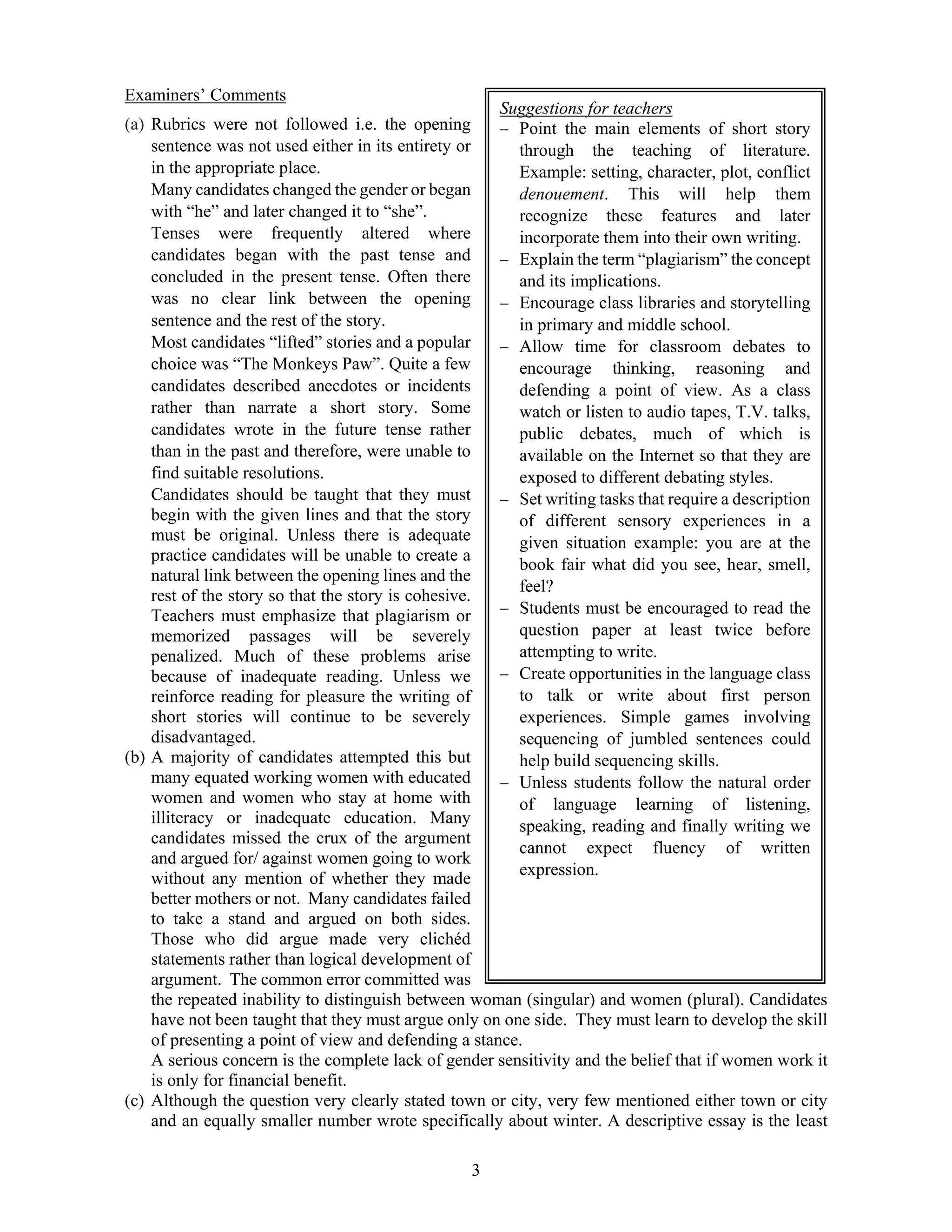 Examiner Analysis of 2014 ICSE English Language Board Paper | PDF