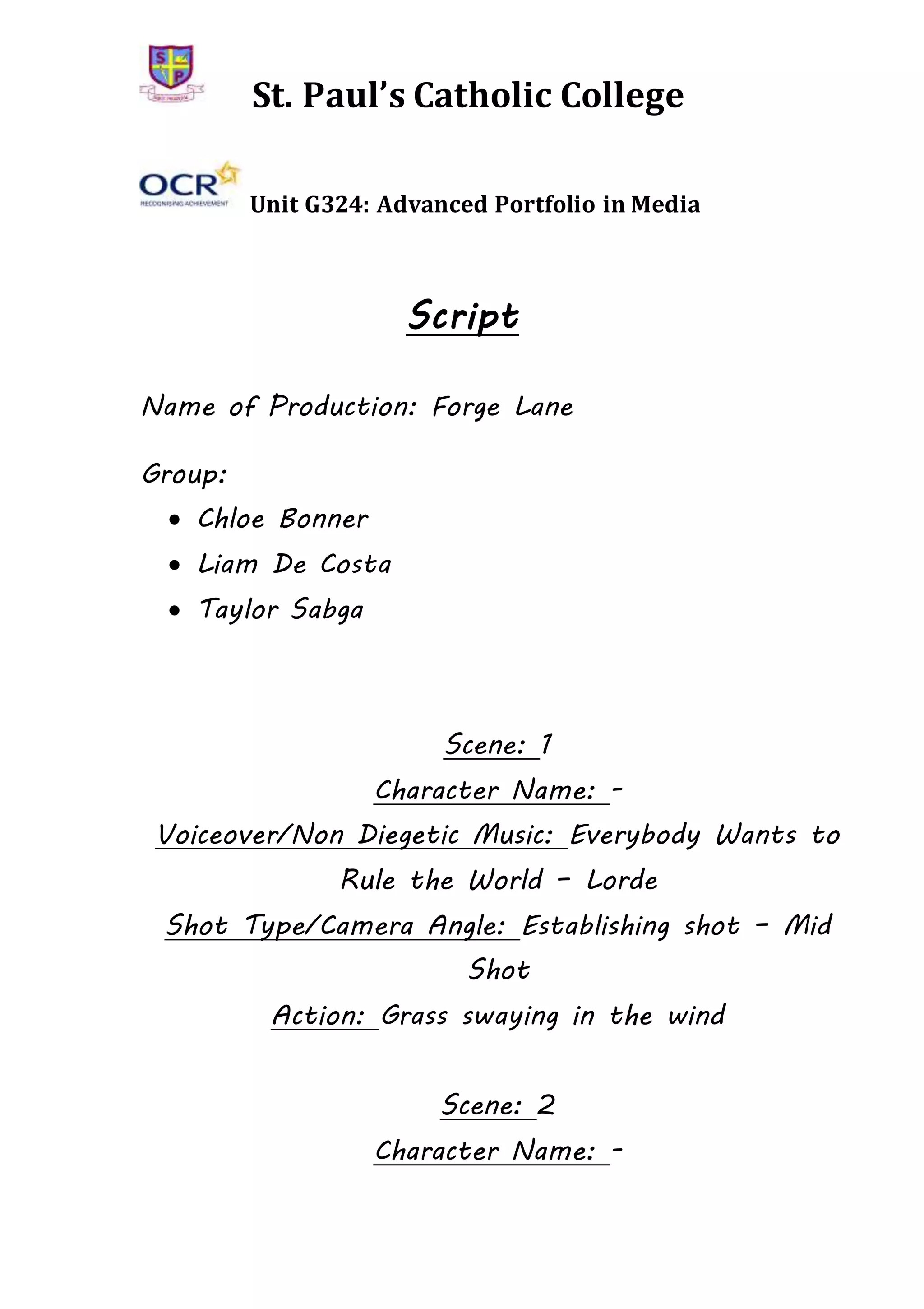 Forge lane - Script | DOCX