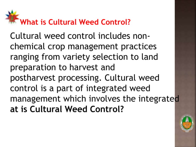6. cultural control of weeds A lecture by Allah Dad Khan | PPT
