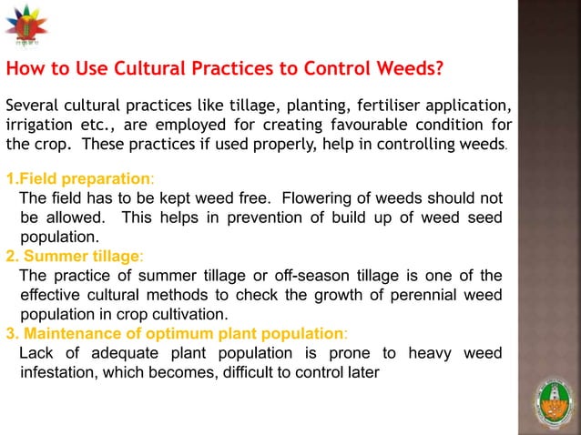 6. cultural control of weeds A lecture by Allah Dad Khan | PPT