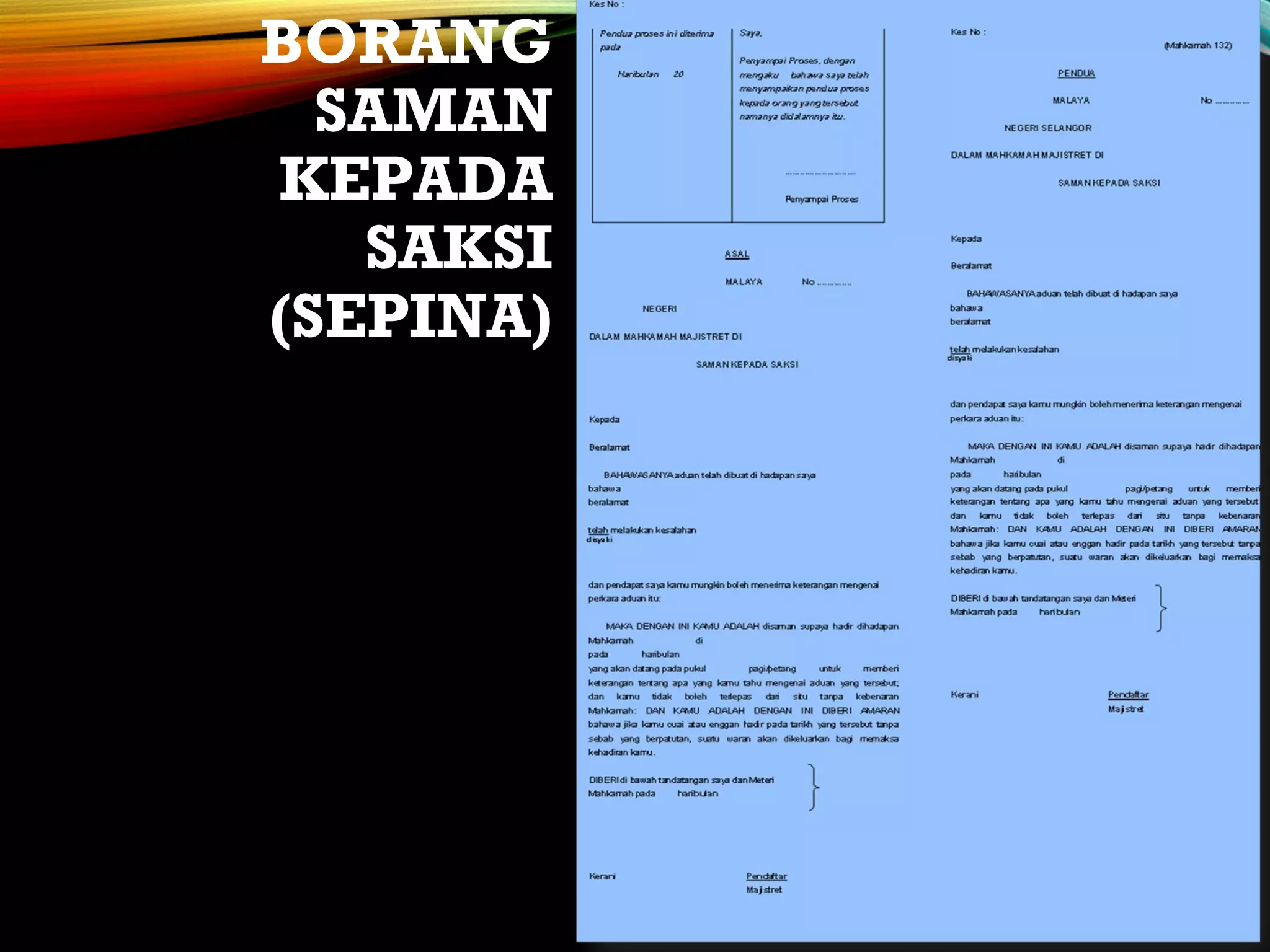 Kertas pertuduhan, fakta kes, saman dan waran tangkap | PPT