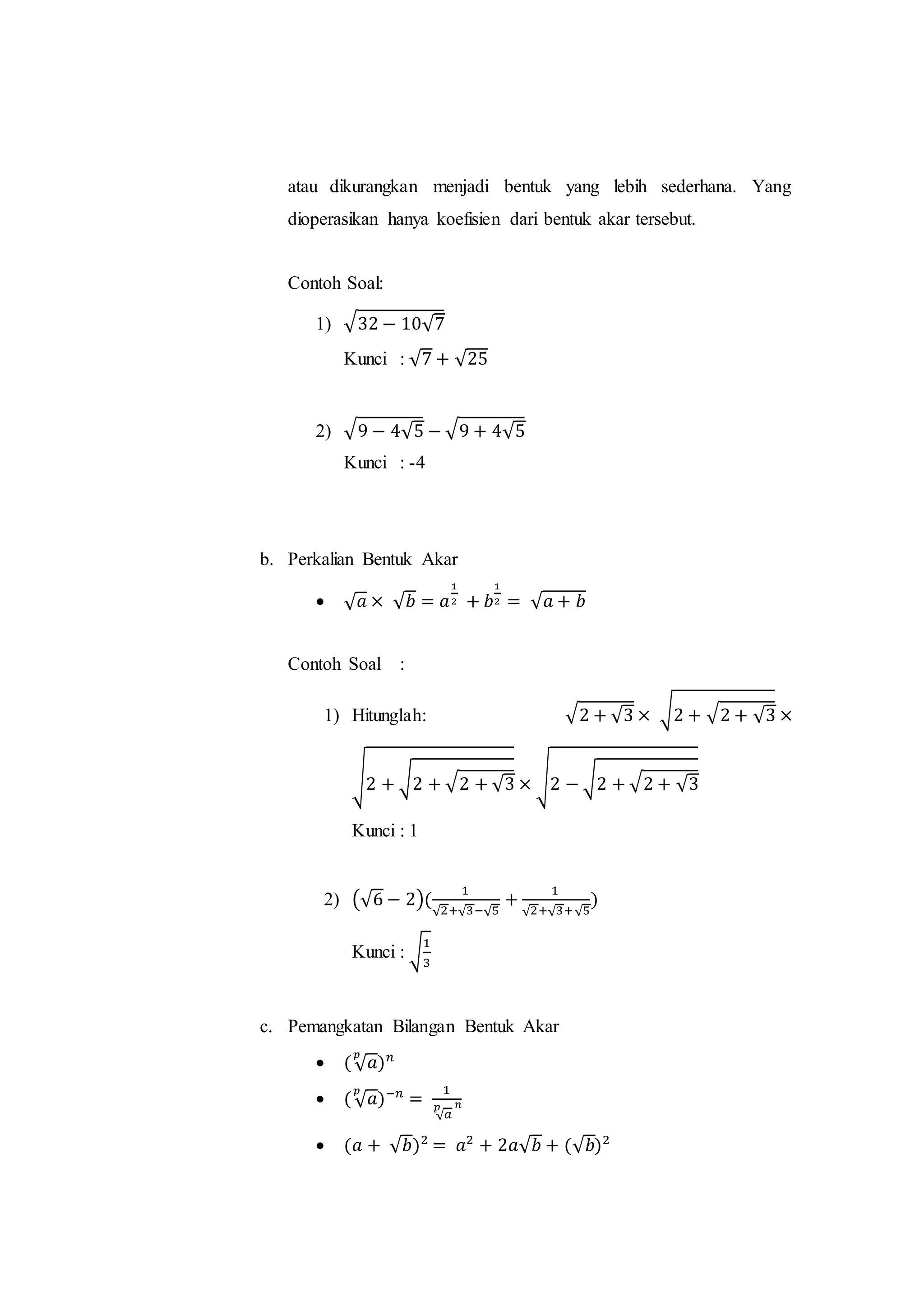 Materi Aljabar Bentuk Akar | DOCX