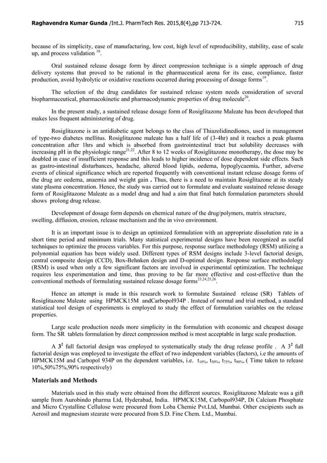 Formulation Development And Evaluation Of Rosiglitazone Maleate Sustained Release Tablets Using
