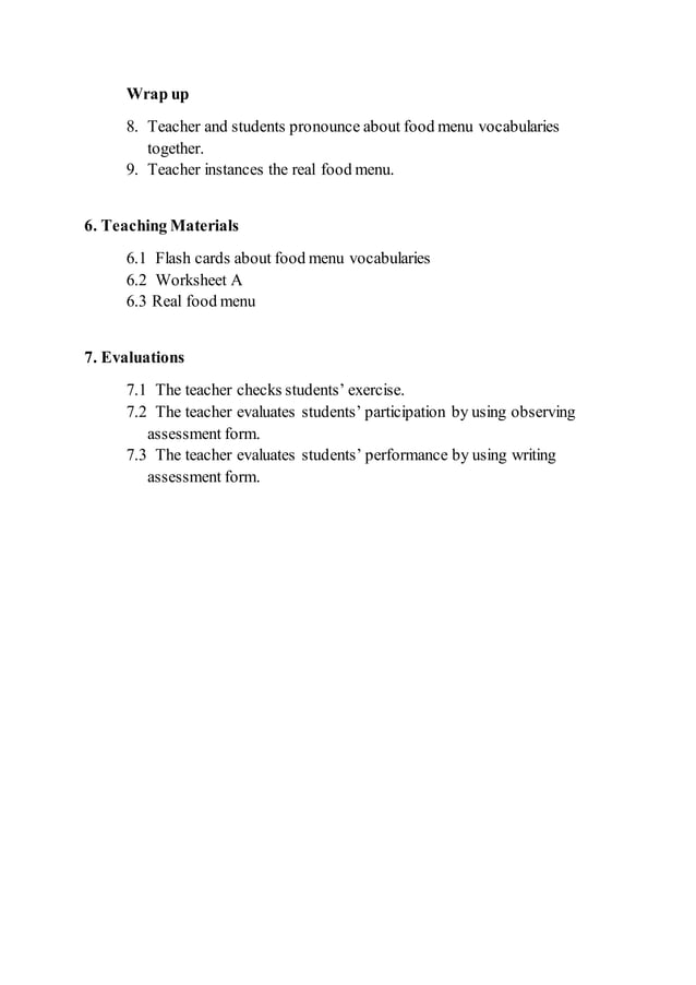 lesson plan grade 6 | DOCX | Food & Drink