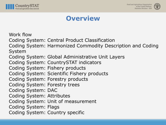 Overview of the Coding System in the new CountrySTAT platform | PPT