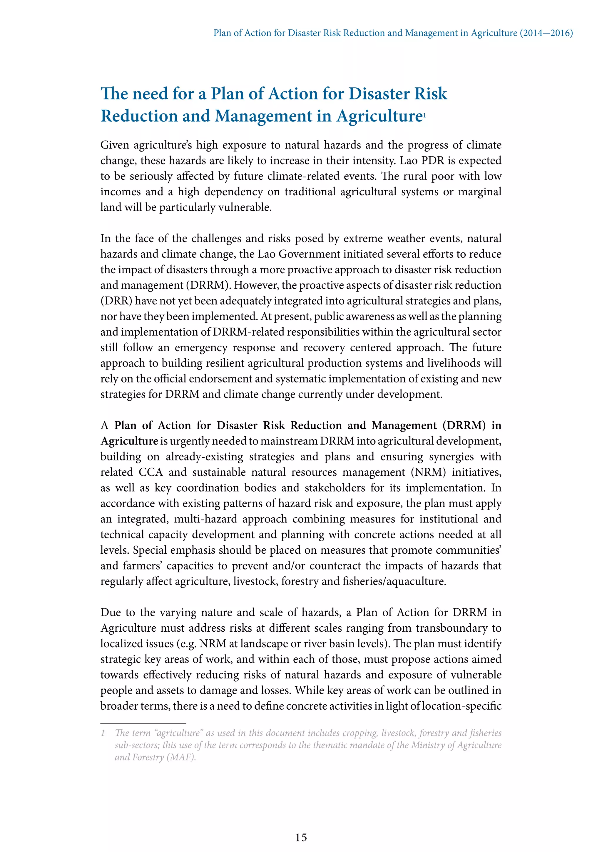 Plan of action for disaster risk reduction and management in ...