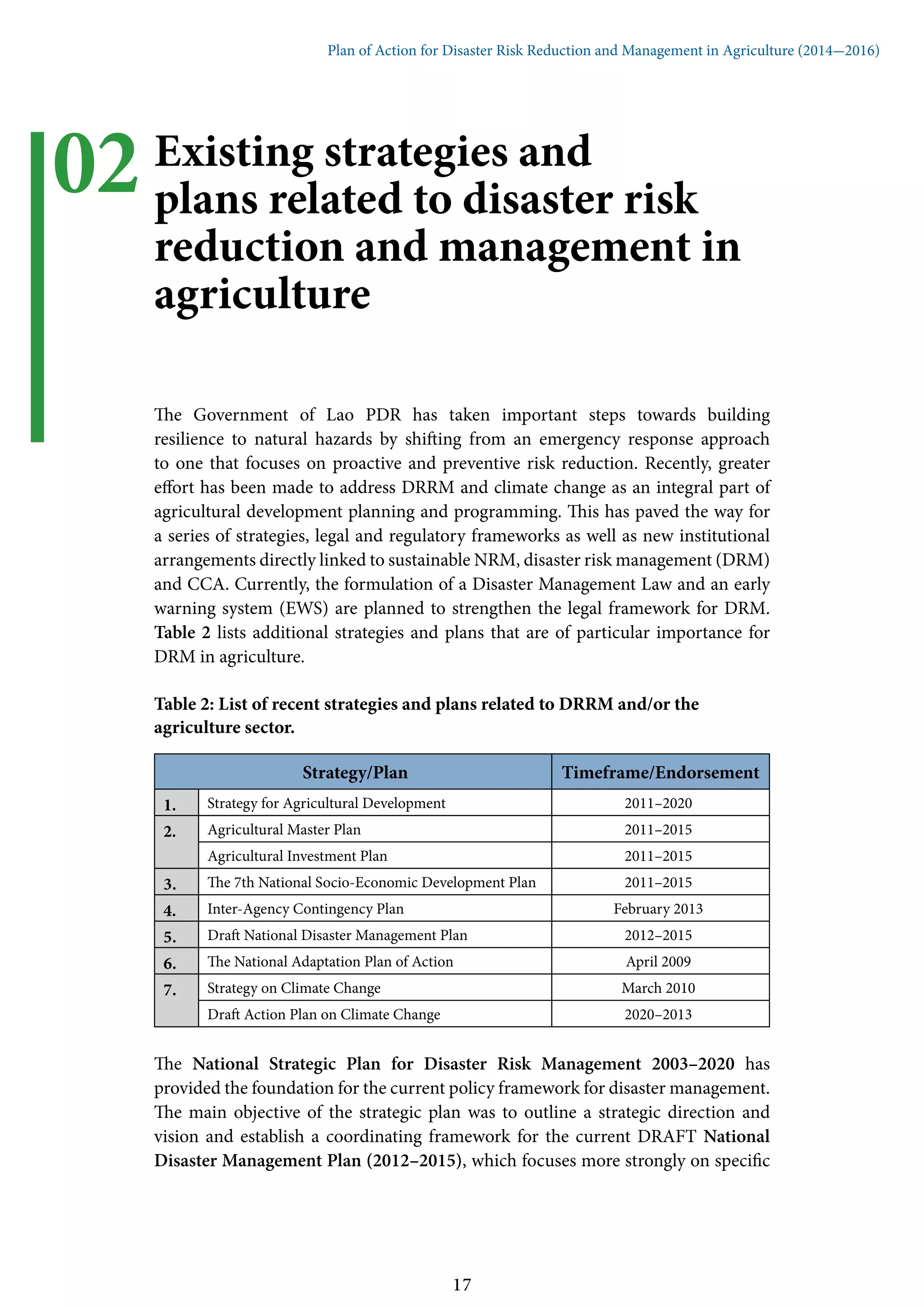 Plan of action for disaster risk reduction and management in ...