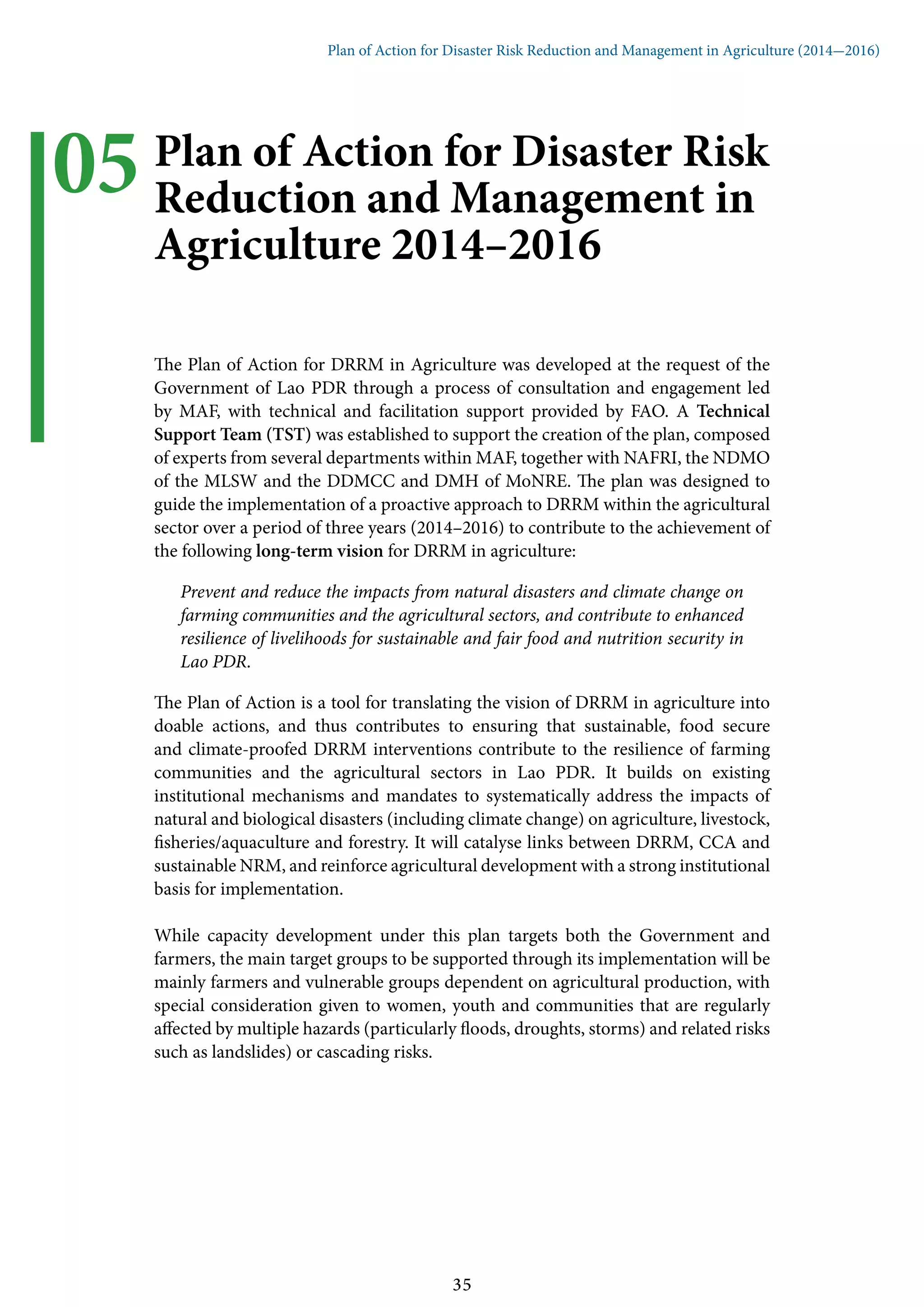 Plan of action for disaster risk reduction and management in ...
