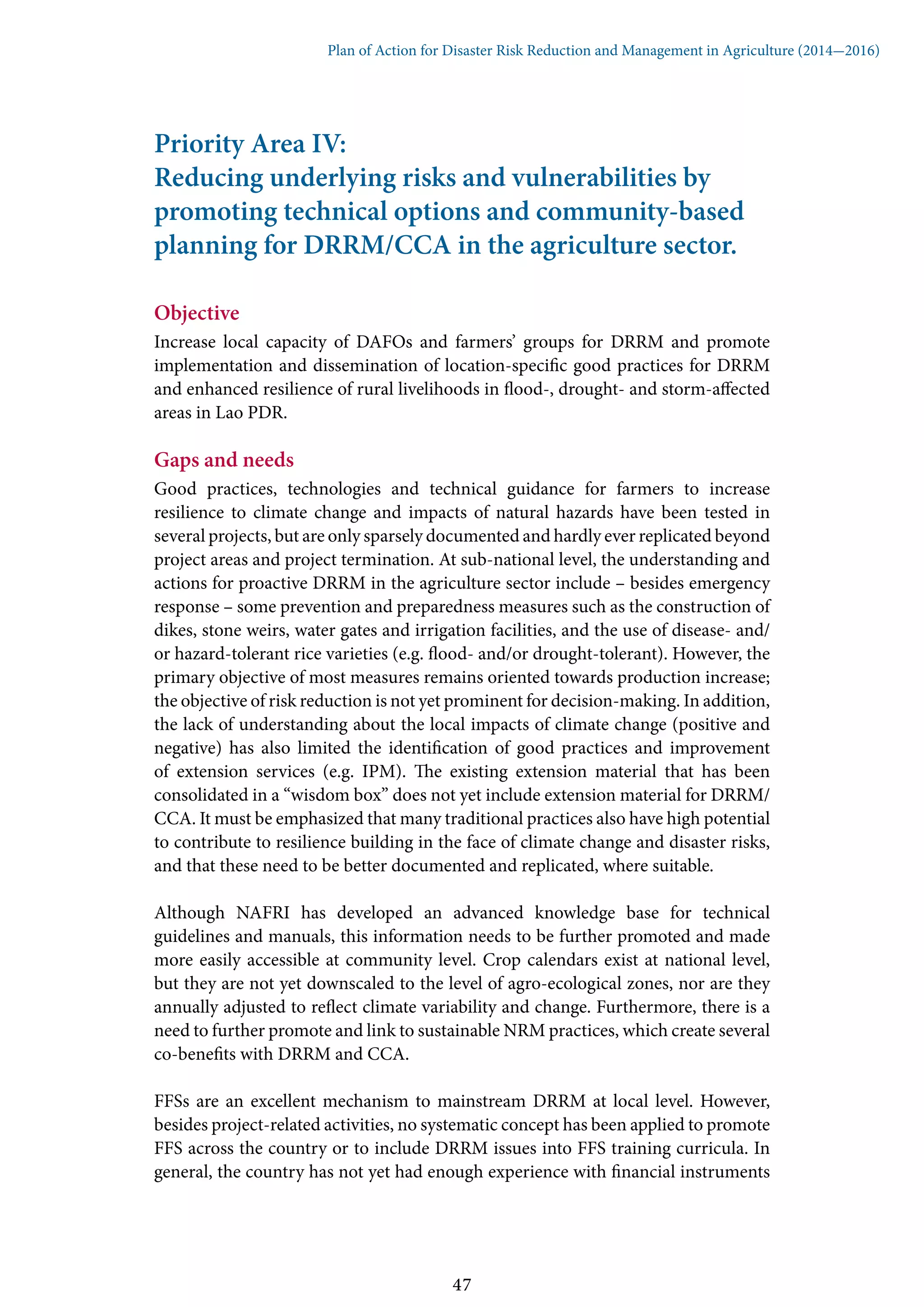 Plan of action for disaster risk reduction and management in ...