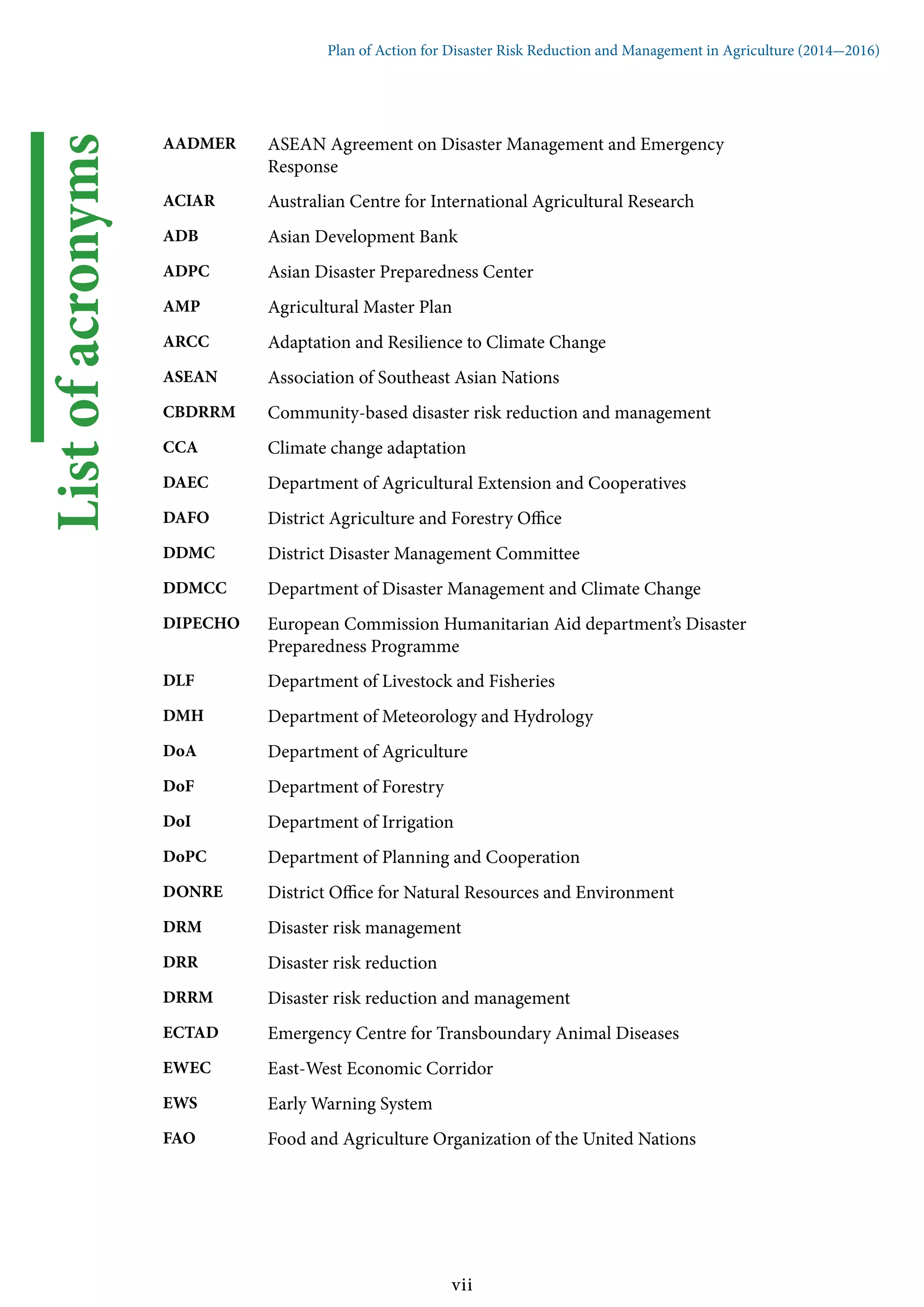 Plan of action for disaster risk reduction and management in ...