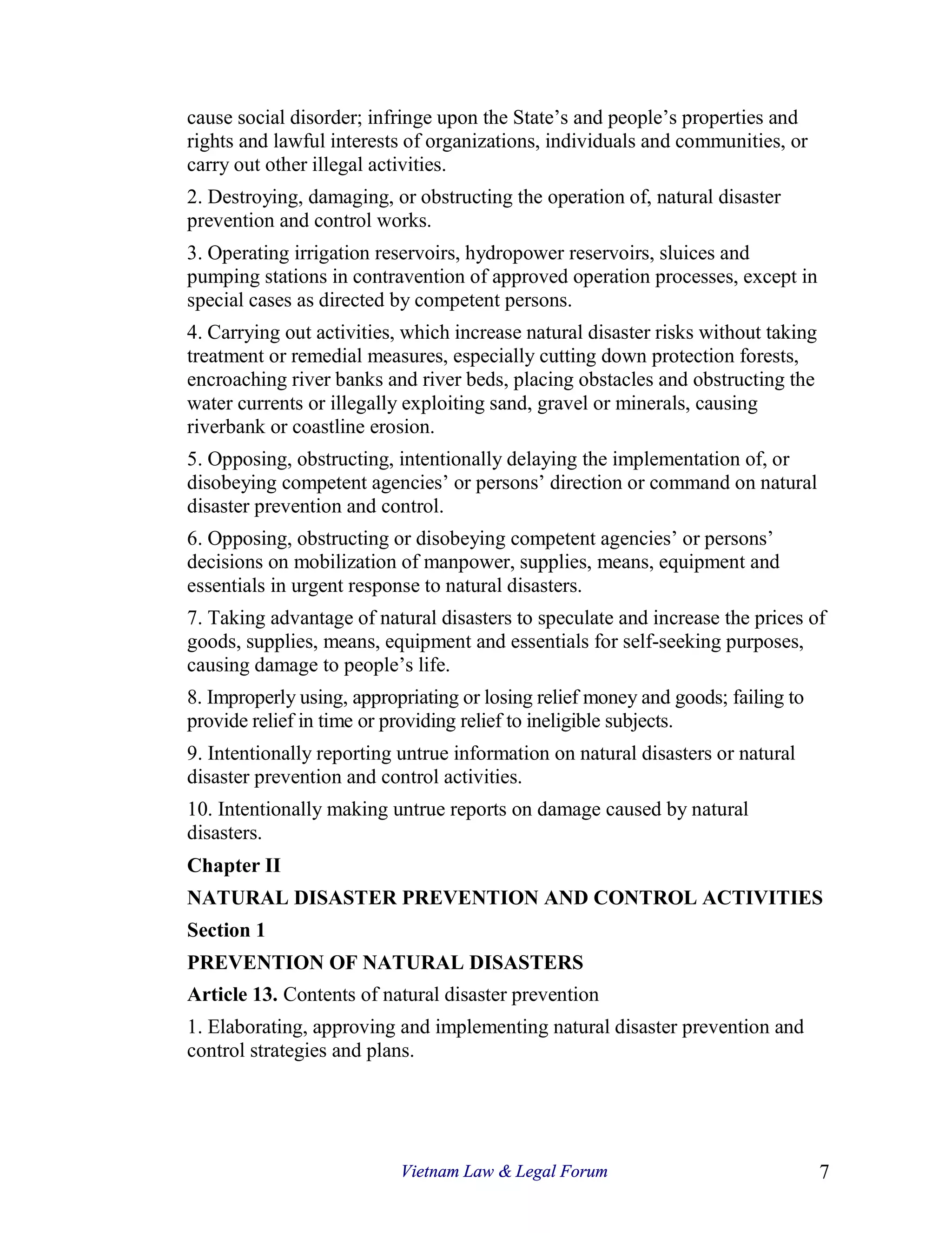 Law on natural disaster prevention and control | PDF