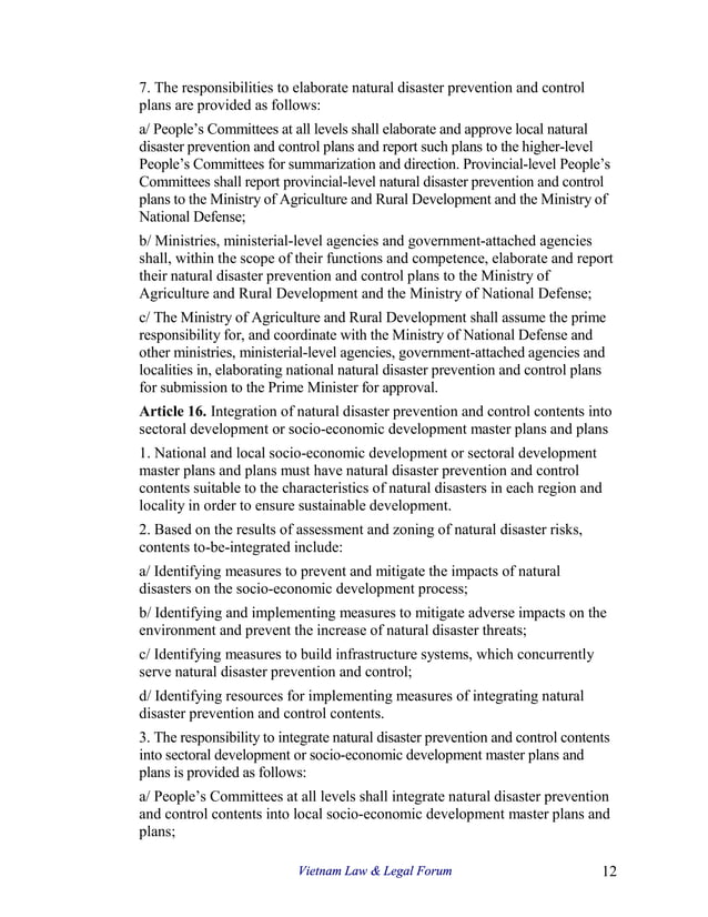 Law on natural disaster prevention and control | PDF