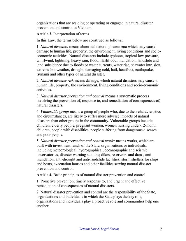 Law on natural disaster prevention and control | PDF