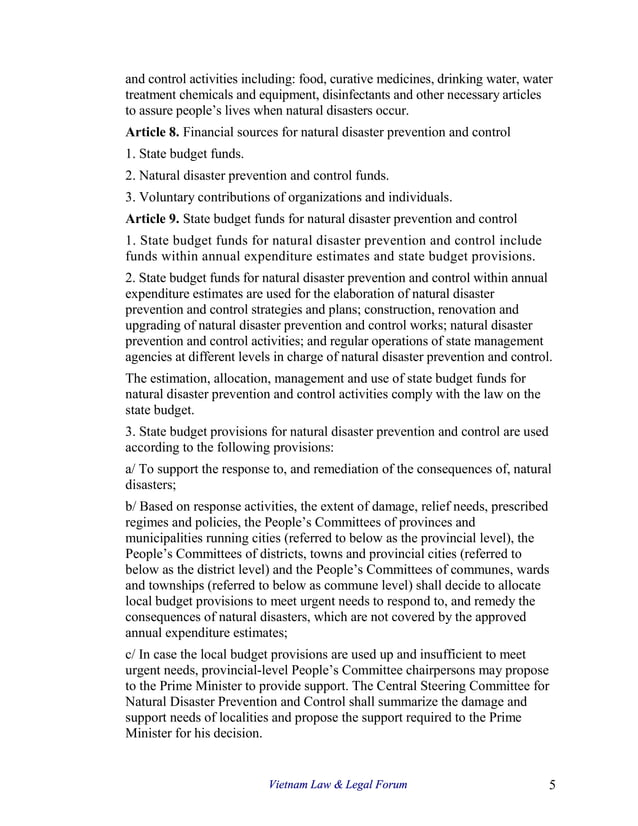 Law on natural disaster prevention and control | PDF