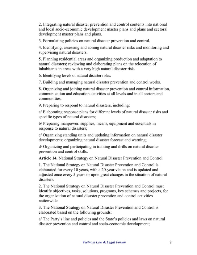 Law on natural disaster prevention and control | PDF
